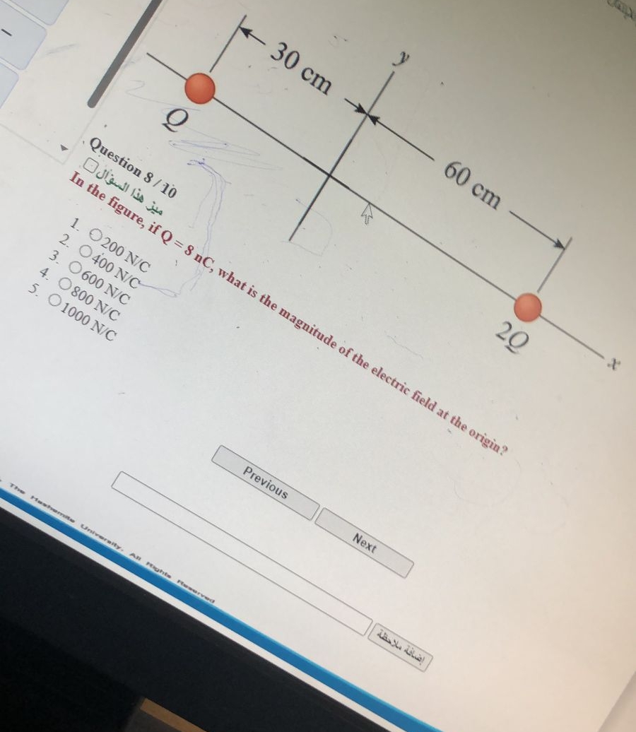 Solved Question 8 /105.1. ﻿O200 ﻿N/CIn the figure, if Q=8 | Chegg.com