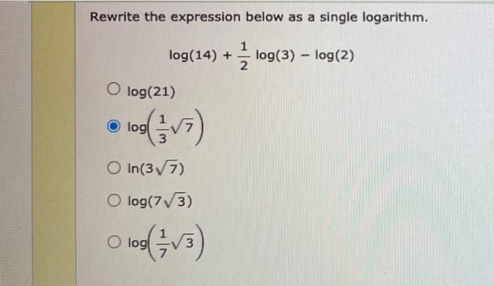 Solved Rewrite the expression below as a single logarithm. | Chegg.com