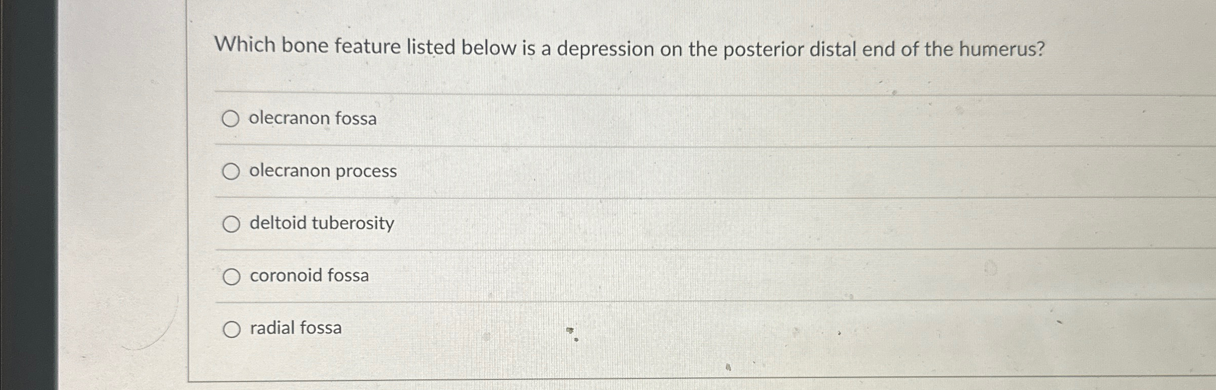 Solved Which bone feature listed below is a depression on | Chegg.com