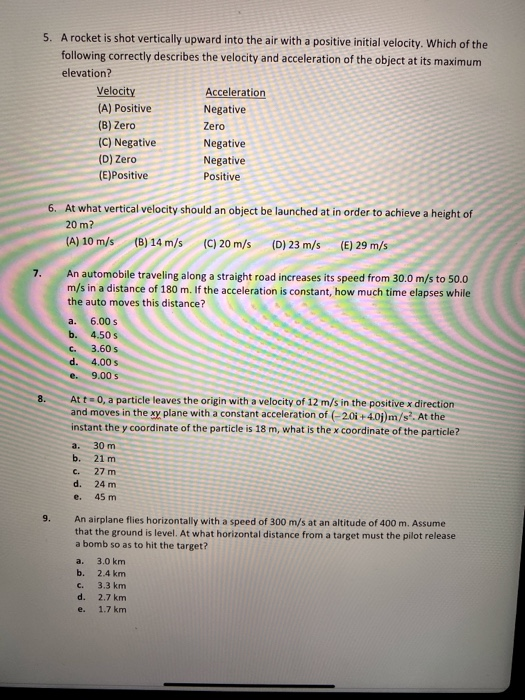 Solved 5. A rocket is shot vertically upward into the air | Chegg.com