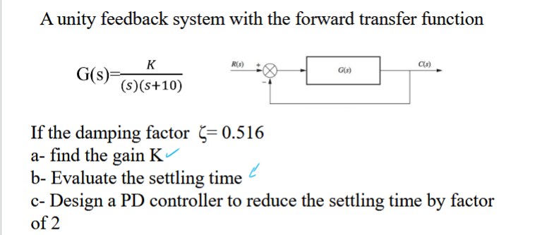 Solved A unity feedback system with the forward transfer | Chegg.com
