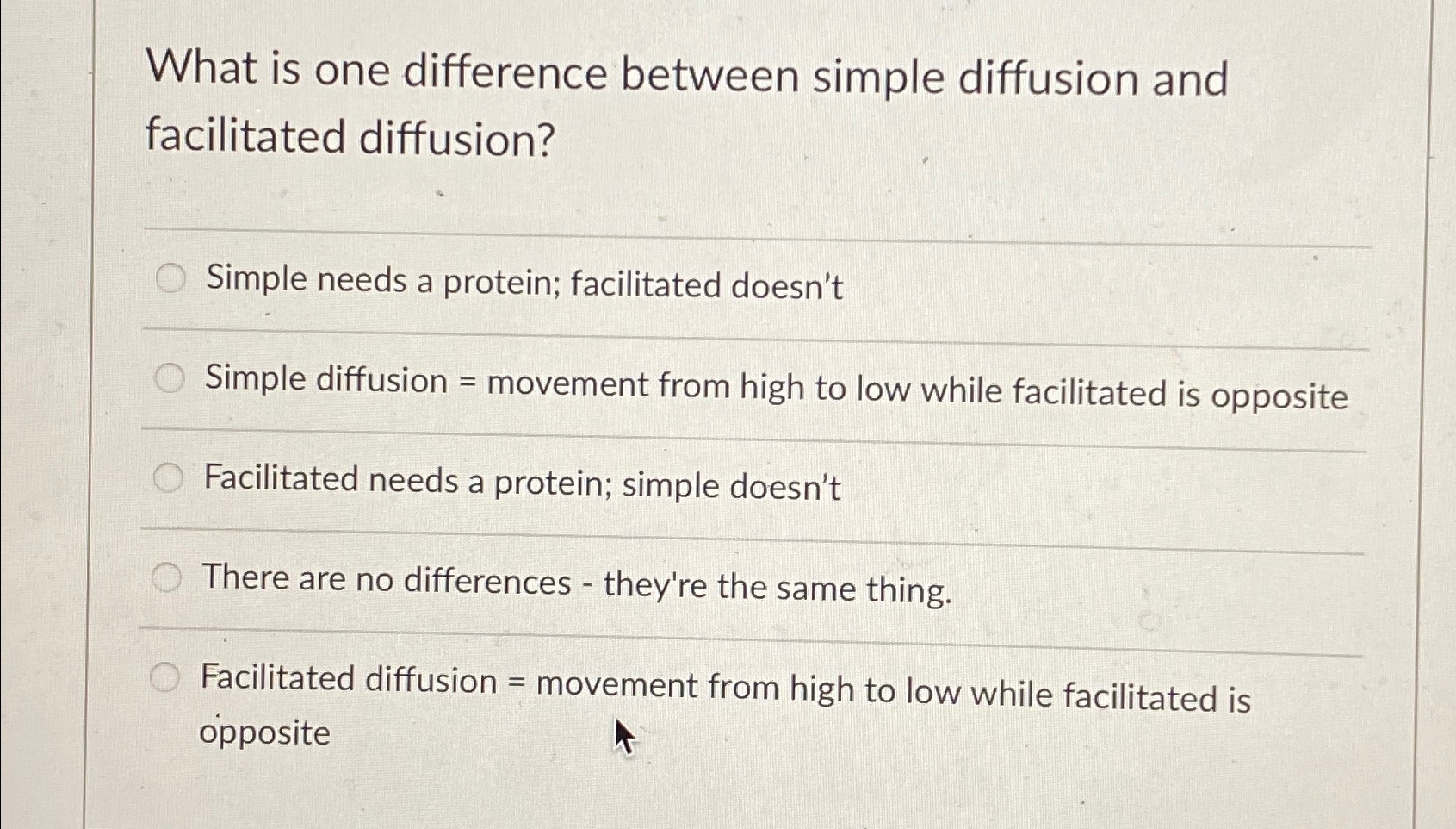Solved What is one difference between simple diffusion and | Chegg.com