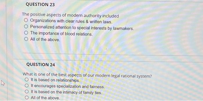 Solved The positive aspects of modern authority included | Chegg.com