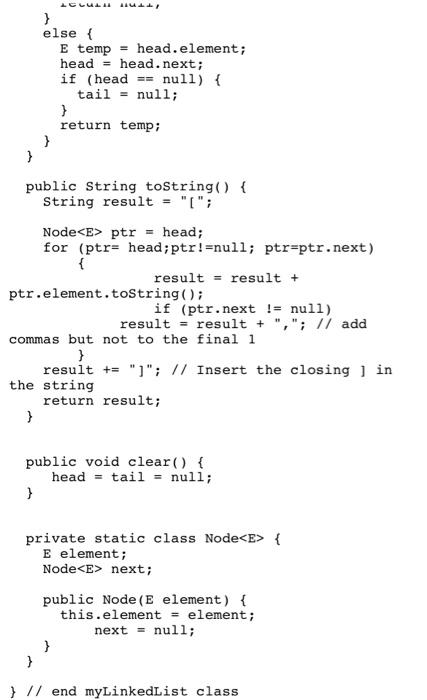 Solved public class MyLinkedList { private Node head, tail; | Chegg.com Solved public class MyLinkedList { private Node head, tail; | Chegg.com