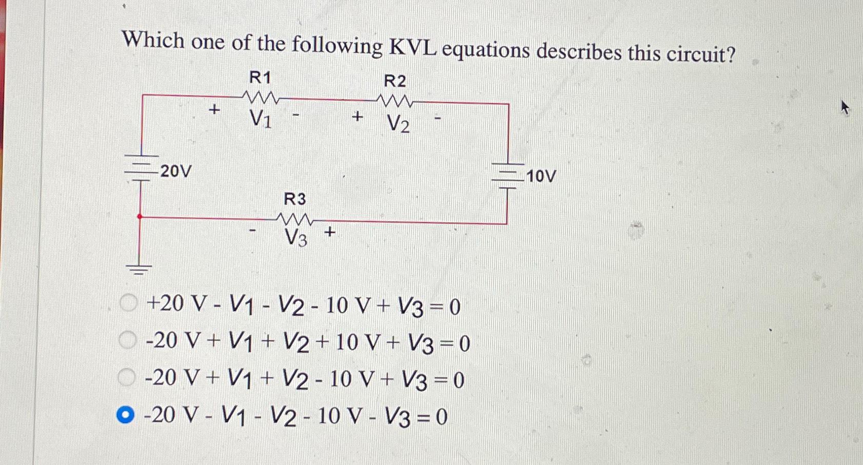 Solved Which one of the following KVL equations describes | Chegg.com
