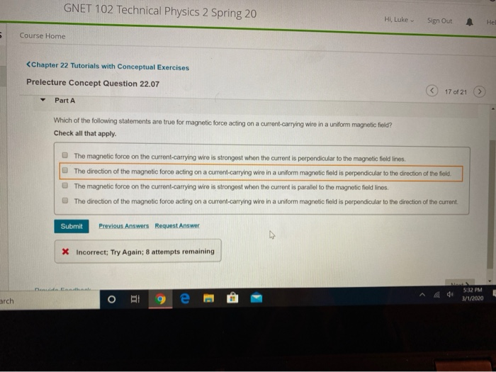 Solved GNET 102 Technical Physics 2 Spring 20 Hi, Luke Sign | Chegg.com