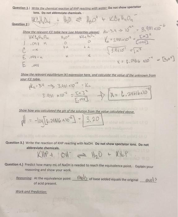 Solved H₂O + Knap KHP + OH Question 4.) Predict how many mL | Chegg.com