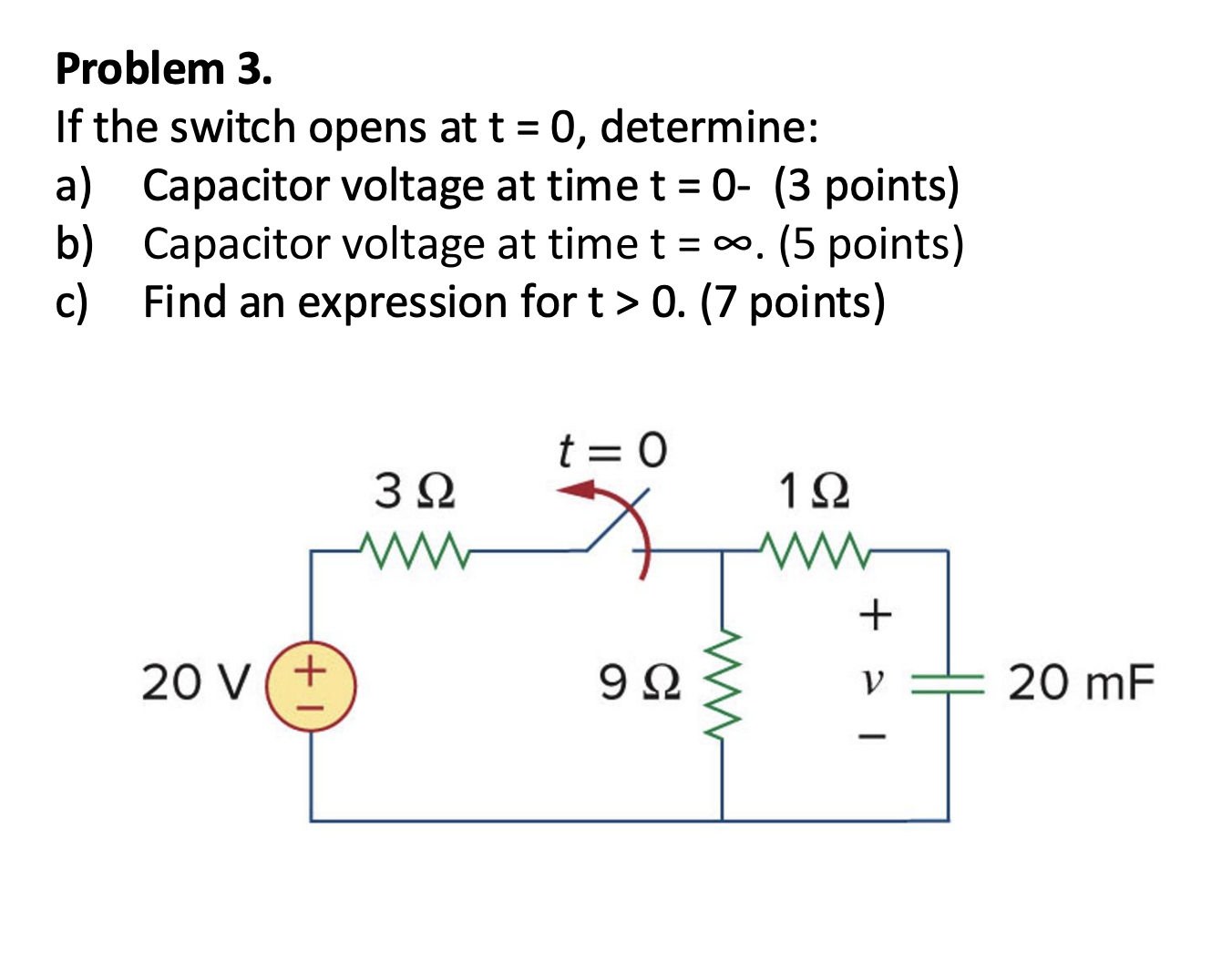 Solved Problem 3.If the switch opens at t=0, ﻿determine:a) | Chegg.com