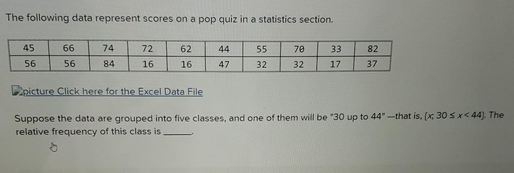 Solved The following data represent scores on a pop quiz in | Chegg.com