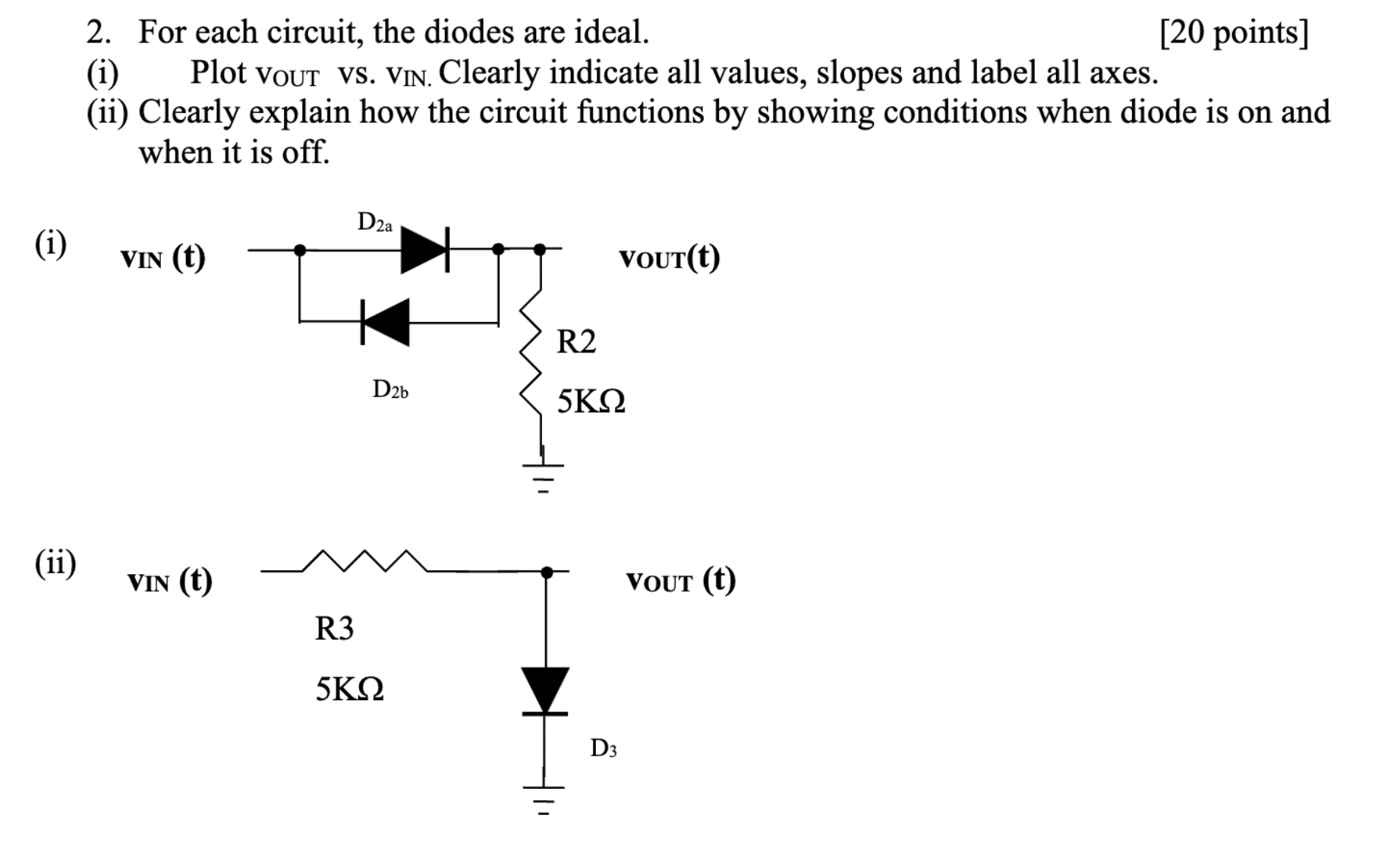 Solved For each circuit, the diodes are ideal.(i) ﻿Plot vout | Chegg.com