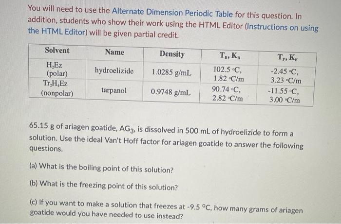 Solved You will need to use the Alternate Dimension Periodic | Chegg.com