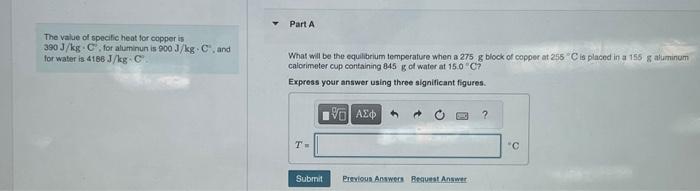 Solved The value of specific heat for copper is 390 J/kg⋅C. | Chegg.com