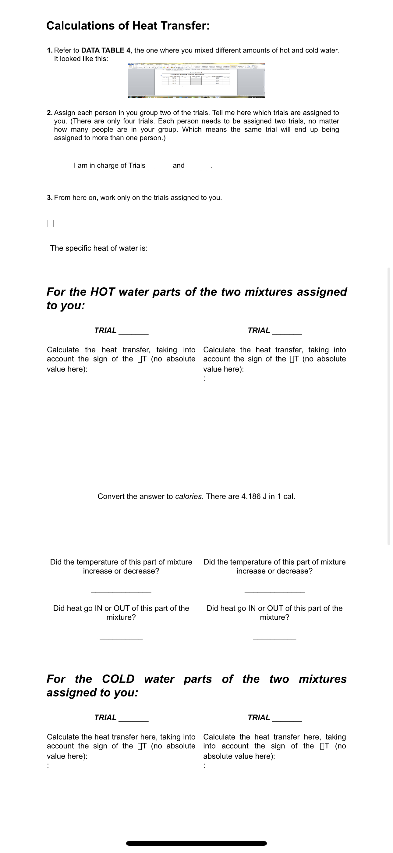 Solved Calculations of Heat Transfer:Refer to DATA TABLE 4, | Chegg.com