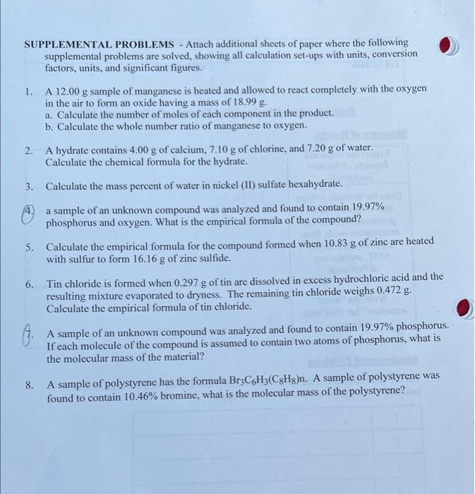 Solved SUPPLEMENTAL PROBLEMS - Attach additional sheets of | Chegg.com