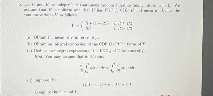 Solved Let U and R be independent continuous random | Chegg.com