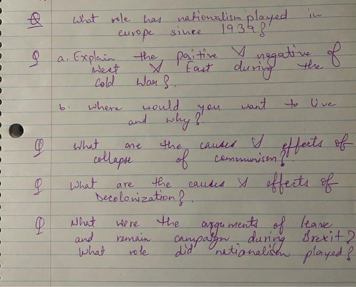 Question 1. What role has nationalism played in | Chegg.com