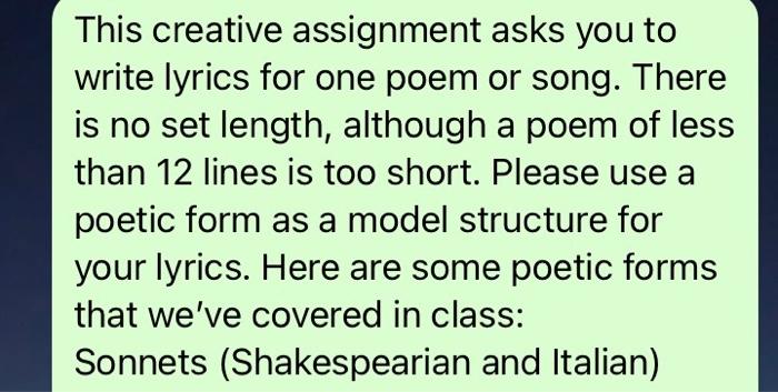 This creative assignment asks you to write lyrics for | Chegg.com