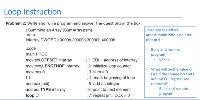 Loop Instruction Problem 2: Write and run a program | Chegg.com