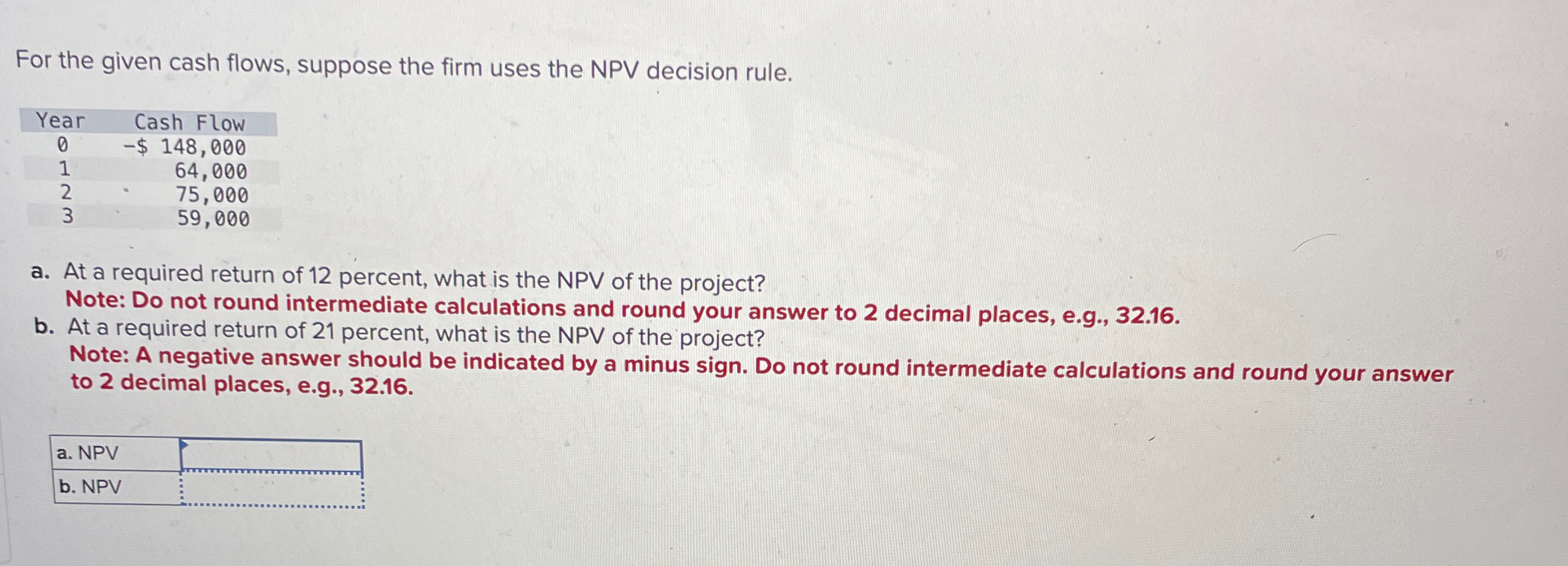 Solved For the given cash flows, suppose the firm uses the | Chegg.com