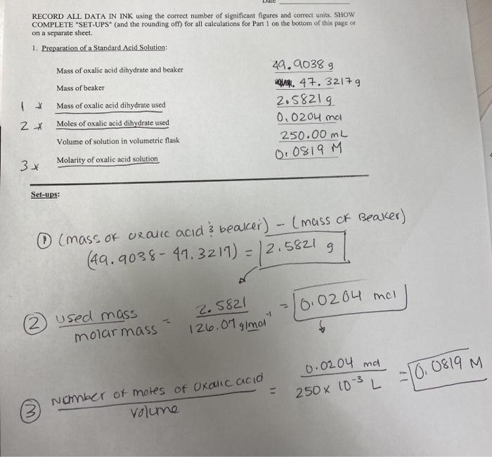 Solved RECORD ALL DATA IN INK using the correct number of | Chegg.com
