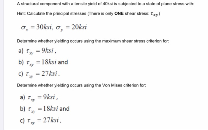 Solved A structural component with a tensile yield of 40ksi | Chegg.com