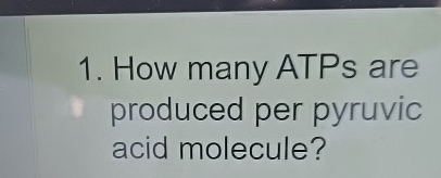 Solved How many ATPs areproduced per pyruvicacid molecule? | Chegg.com