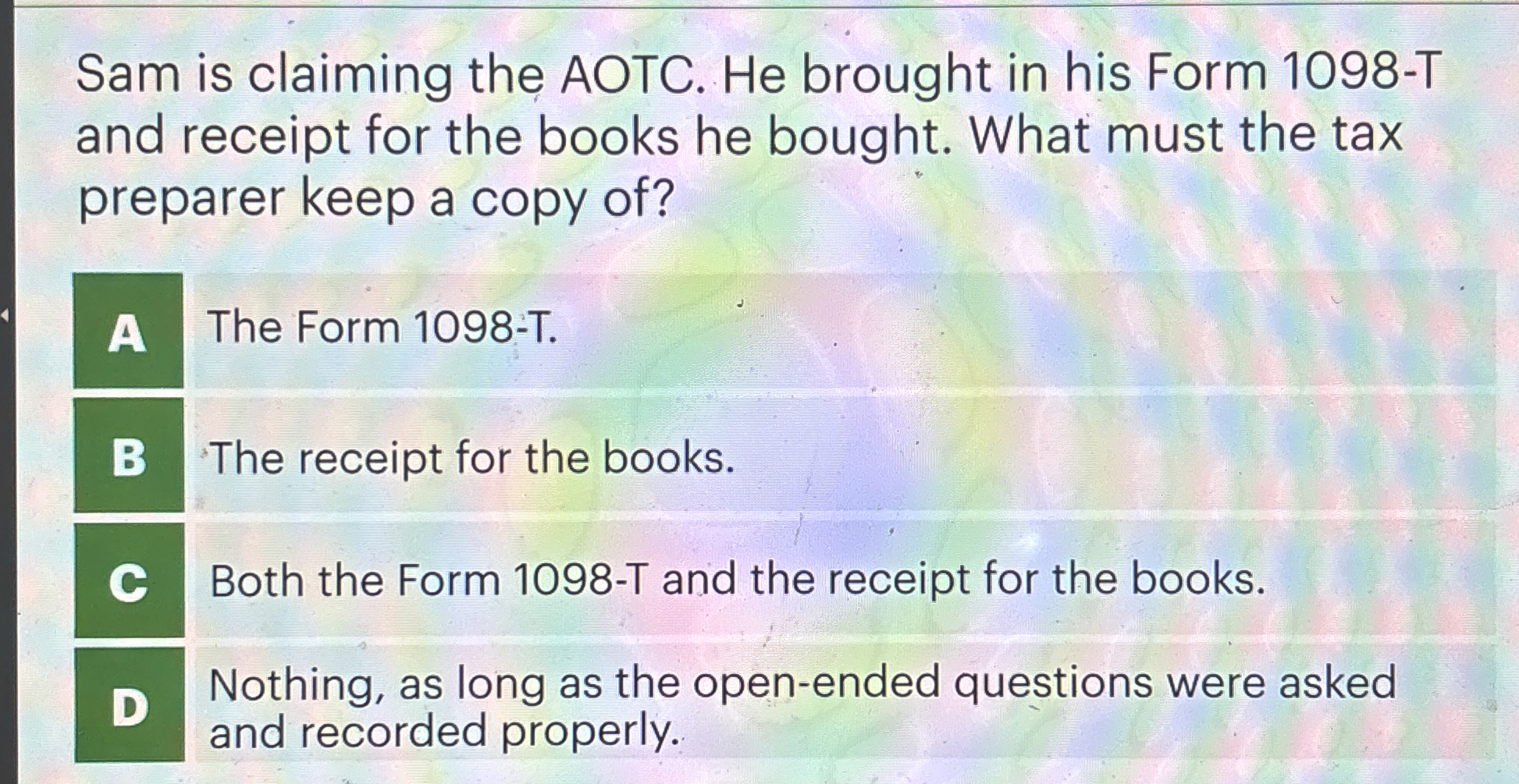 Solved Sam is claiming the AOTC. He brought in his Form | Chegg.com