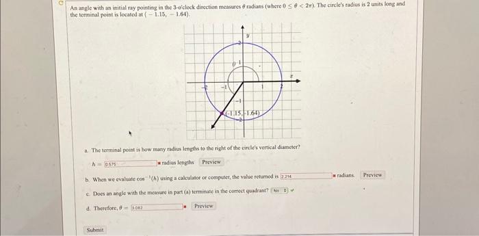 Solved An angle with an initial ray pointing in the 3−0 | Chegg.com