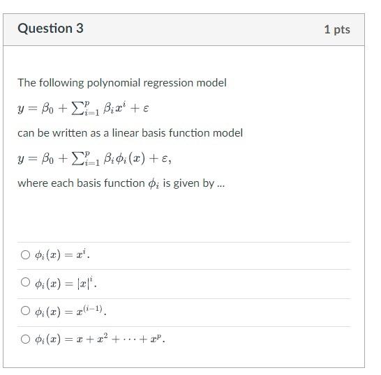 Solved The following polynomial regression model | Chegg.com