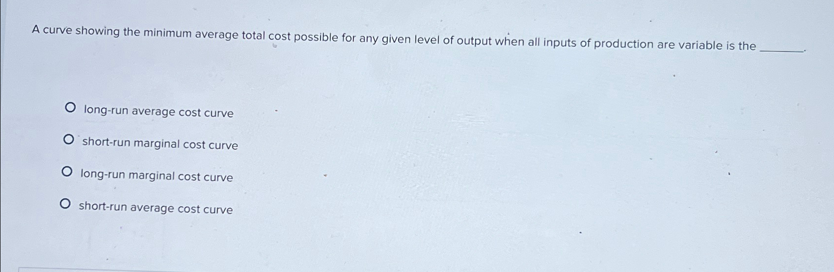 Solved A curve showing the minimum average total cost | Chegg.com