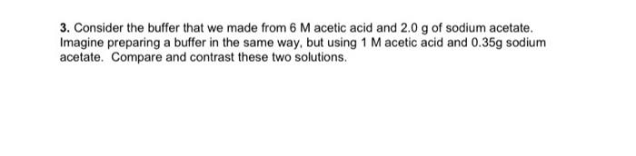 Solved 3. Consider the buffer that we made from 6 M acetic | Chegg.com