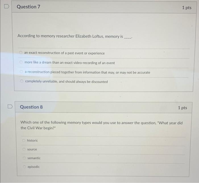 Solved D Question 7 1 pts According to memory researcher | Chegg.com