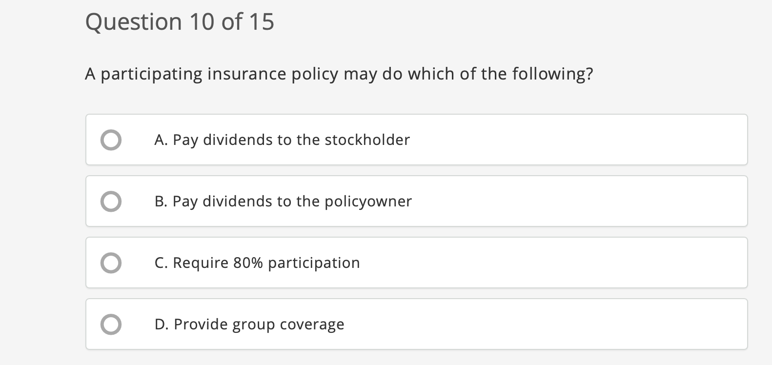 Solved Question 10 ﻿of 15A participating insurance policy | Chegg.com