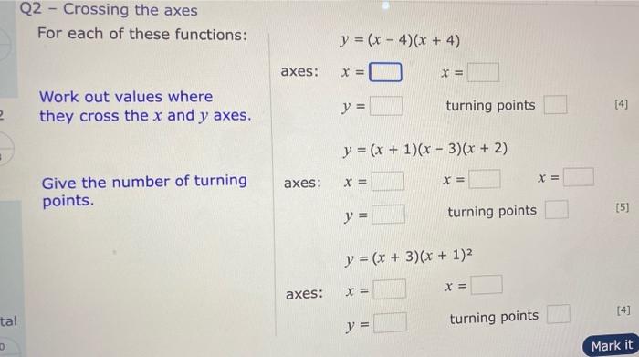 Solved Q2 - Crossing the axes For each of these functions: y | Chegg.com