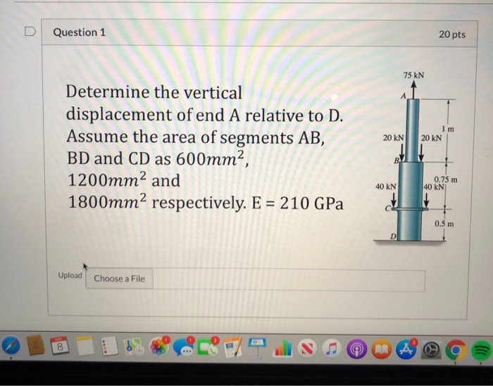 Solved D Question 1 20 pts 75 kN 20 kN 20 KN Determine the | Chegg.com