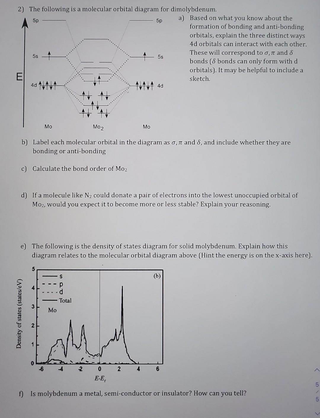 Solved 2) The following is a molecular orbital diagram for | Chegg.com