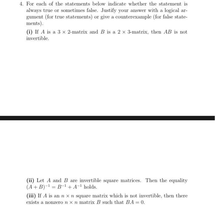 4. For each of the statements below indicate whether | Chegg.com