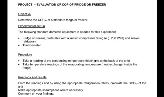 PROJECT - EVALUATION OF COP OF FRIDGE OR FREEZER | Chegg.com