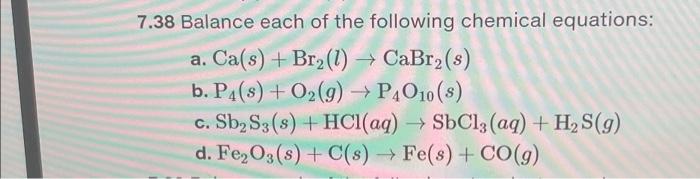Solved .38 Balance each of the following chemical equations: | Chegg.com