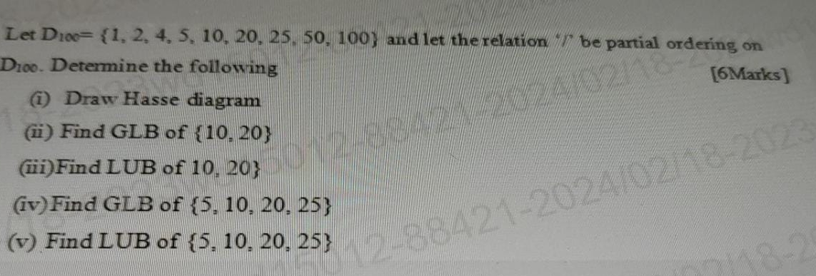 Solved Let D100={1,2,4,5,10,20,25,50,100} ﻿and let the | Chegg.com