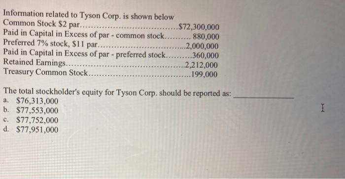 Solved Information related to Tyson Corp. is shown below | Chegg.com