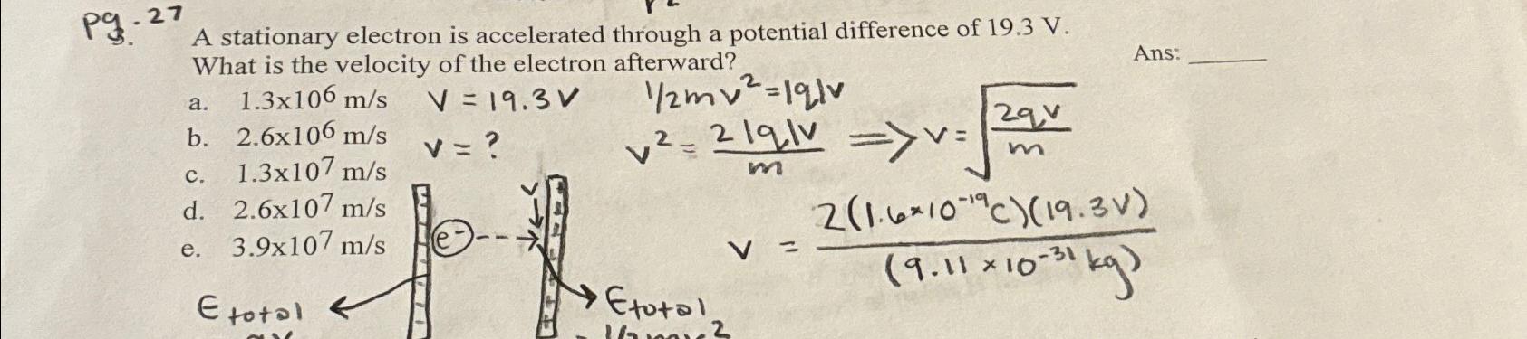 Solved PG. 27\\nA stationary electron is accelerated through | Chegg.com