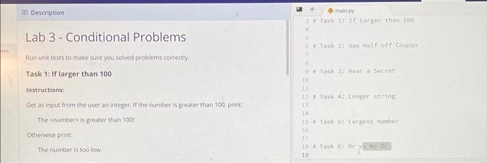 Solved (1) Description Lab 3 - Conditional Problems Run unis | Chegg.com