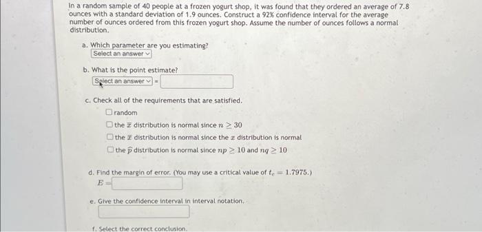 Solved d. Find the margin of error. (You may use a critical | Chegg.com