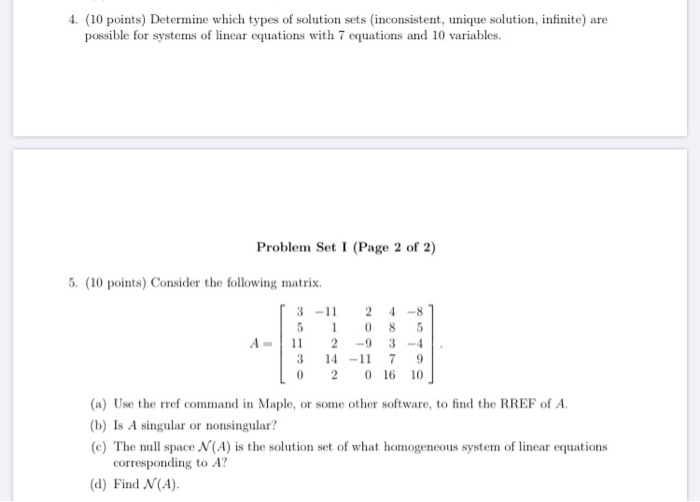 Solved 4. (10 points) Determine which types of solution sets | Chegg.com