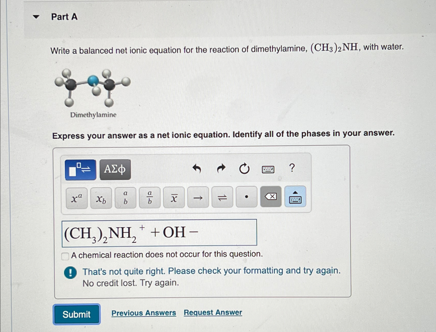 Solved Part AWrite a balanced net ionic equation for the | Chegg.com