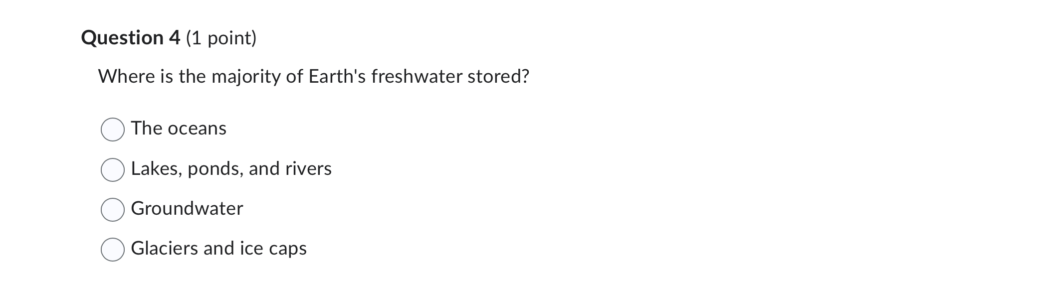 Solved Question 4 (1 ﻿point)Where is the majority of Earth's | Chegg.com