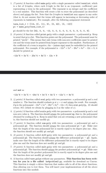 Solved 1. ( 7 points) A function called sake poly with a | Chegg.com