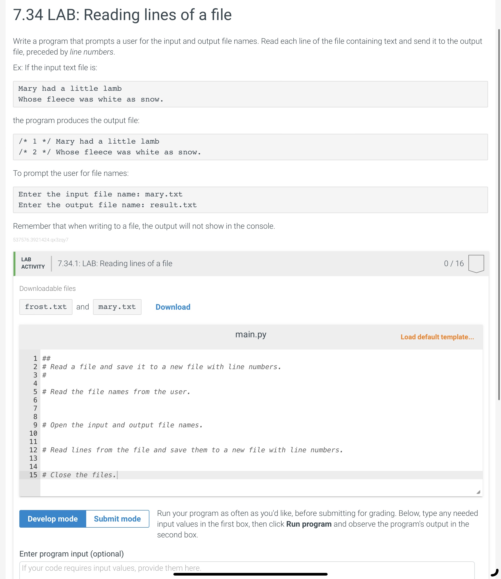 Solved 7.34 ﻿LAB: Reading lines of a fileWrite a PYTHON | Chegg.com