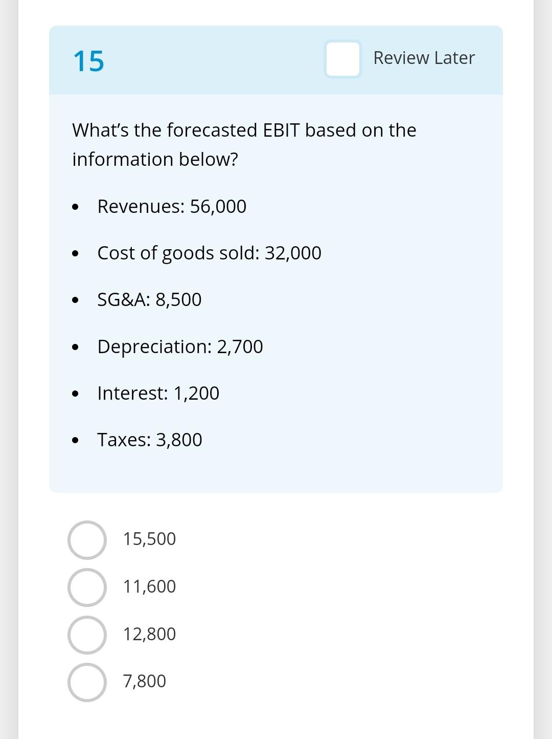 Solved What's the forecasted EBIT based on the information | Chegg.com